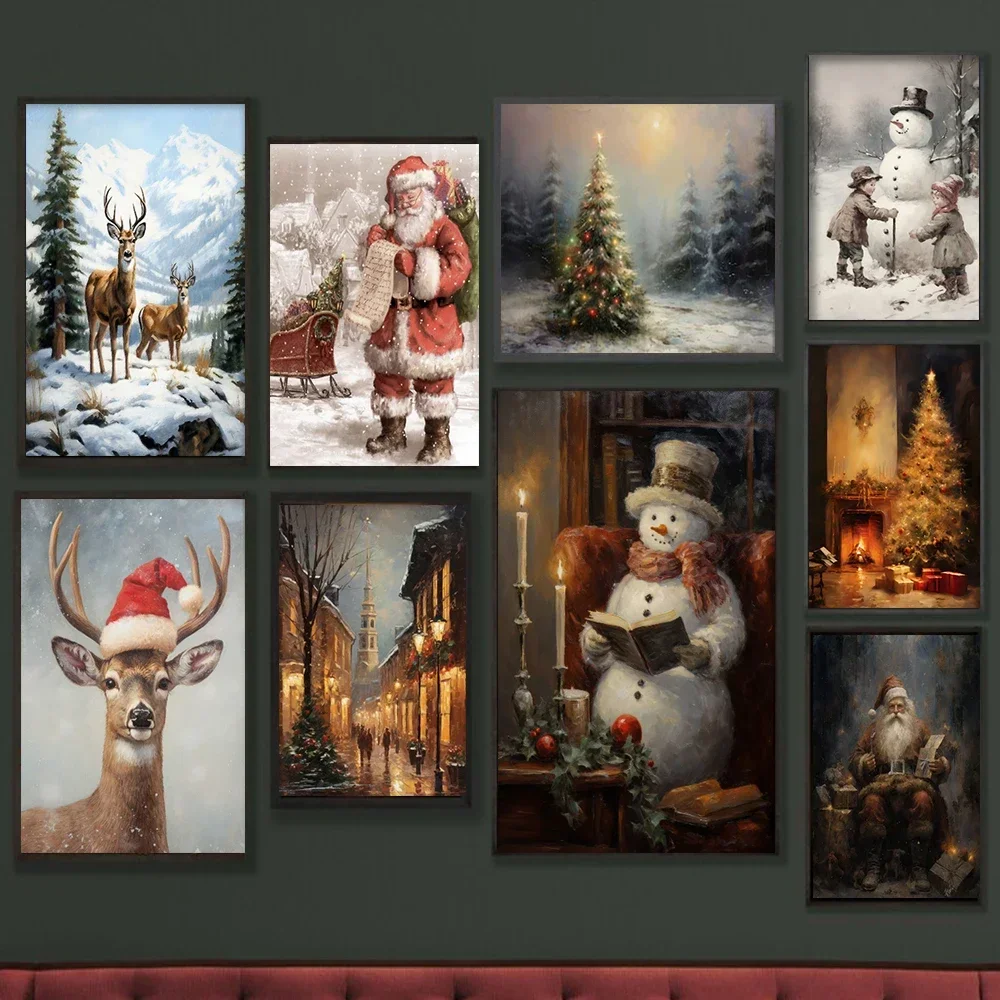 Light-Academic-Vintage-Christmas-Canvas-Painting-Festive-Wall-Decor ...