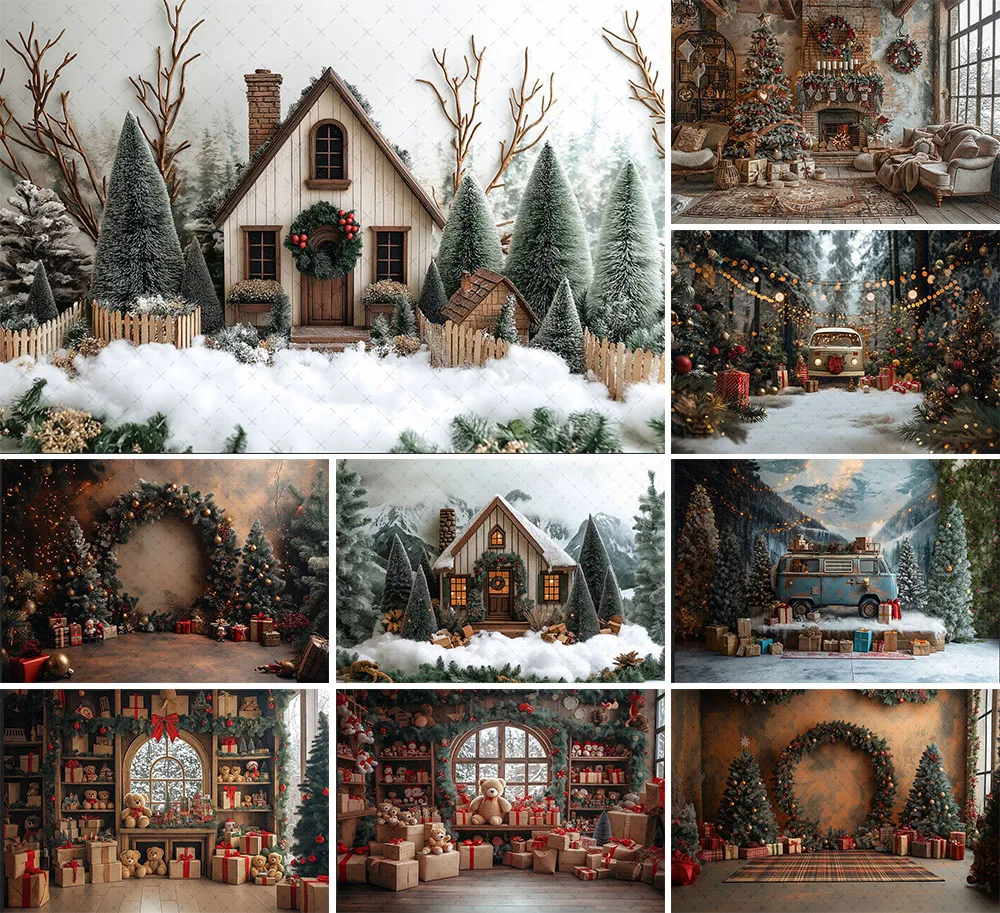 Mehofond-Photography-Background-Winter-Christmas-Cabin-Window-Xmas-Tree ...