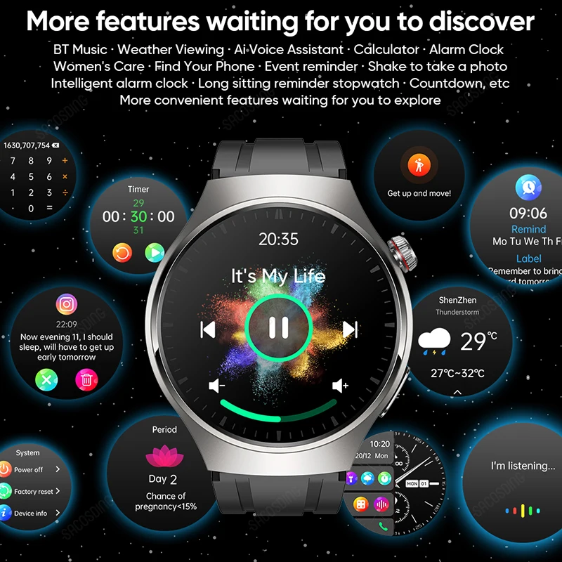 Reloj inteligente para hombre, pulsera con control del ritmo cardíaco, ECG + PPG, Bluetooth ...