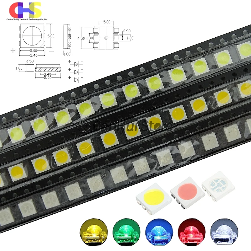100pcs 5050 SMD LED Lamp beads 0.2W Surface Mount Ultra Bright Light ...
