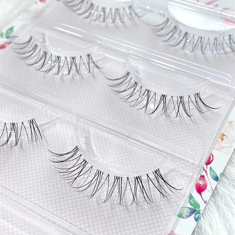 NEW 3pair 4D mink lashes natural short long invisible thin band fake ...