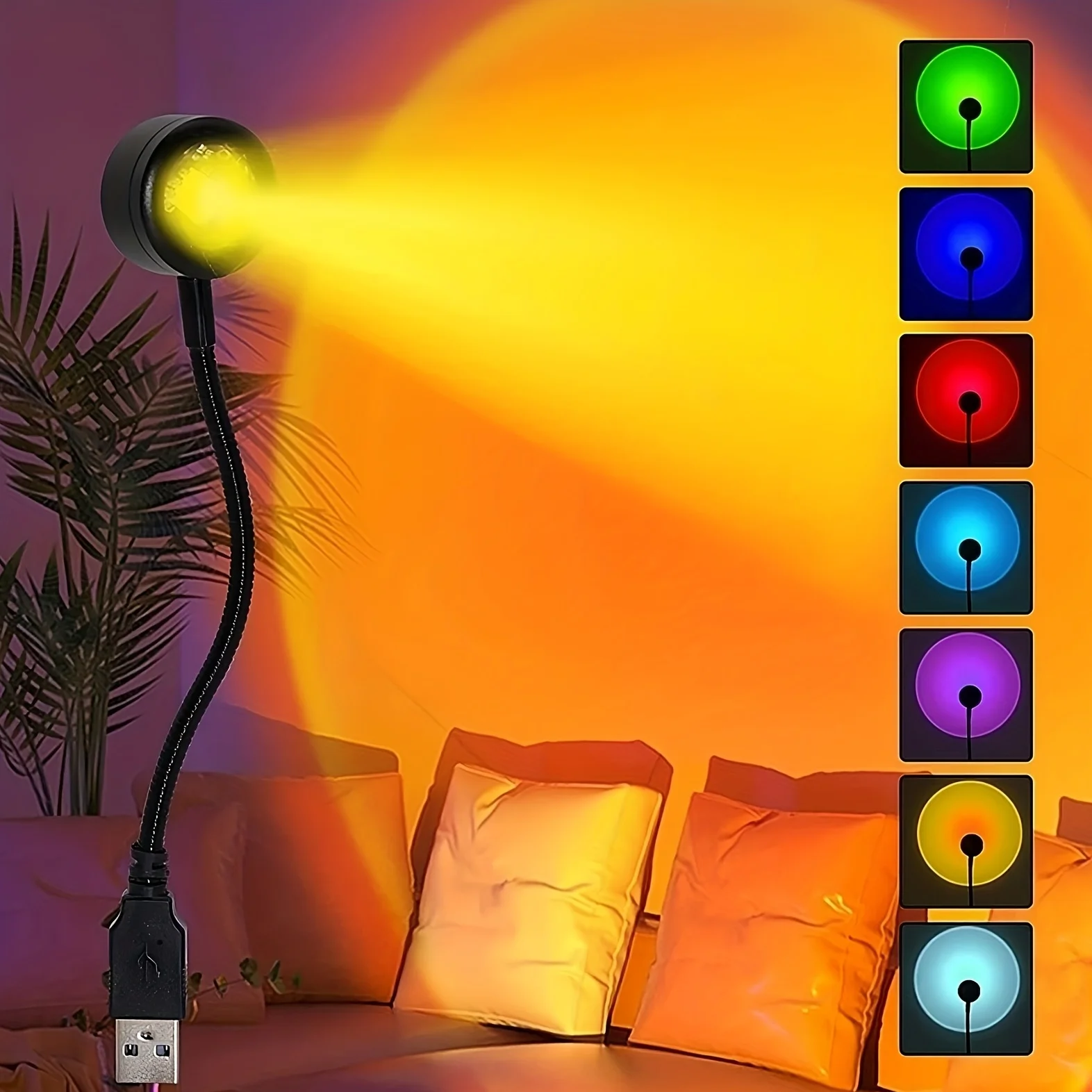 USB-Sunset-Light-Projector-Rainbow-Neon-NightLights-7-Colors-LED ...