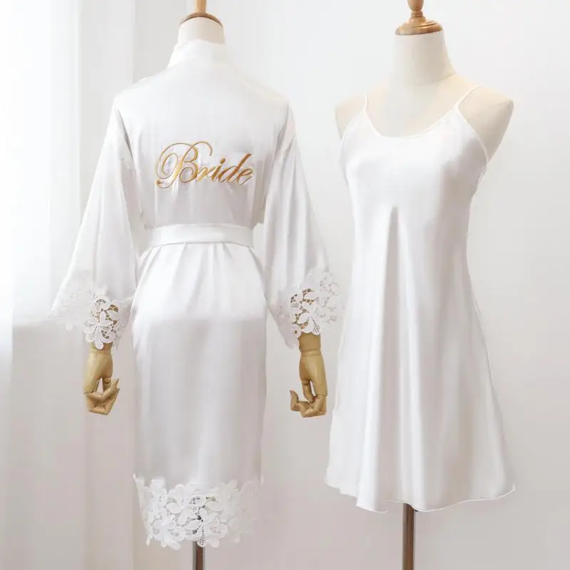 Sexy Women Home Dressing Gown Intimate Lingerie Lace Bride Wedding Robe ...