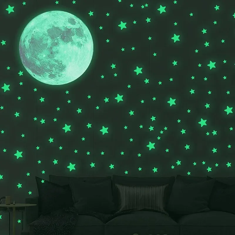 103pcs-Luminous-Moon-and-Stars-Wall-Stickers-Glow-in-the-Dark-Wall ...
