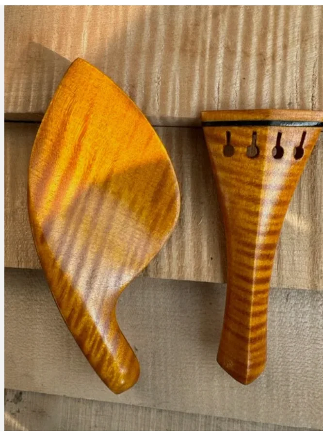 1pc Tailpiece 1pc Chin rest flamed maple wood made hand varnished for 4 ...