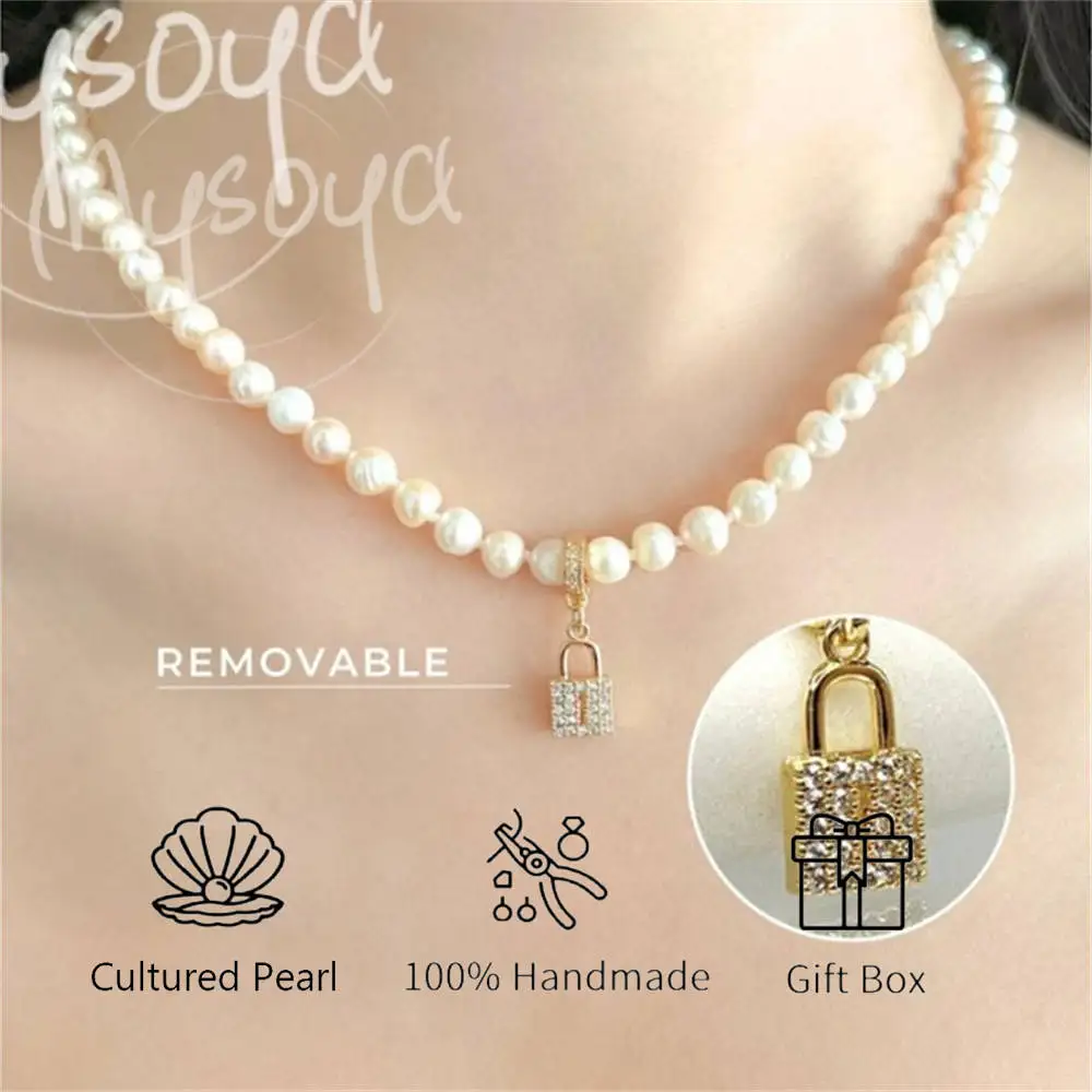 MYSOYA White Freshwater Pearl Necklace 5-6mm with Gift Box Gift for Her ...