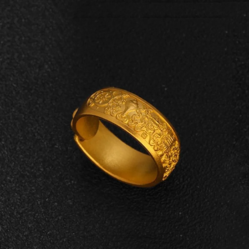 Plated-100-Real-Gold-24k-999-Method-Handmade-Auspicious-Eight-Treasures-Ring-Jewelry-Universal ...