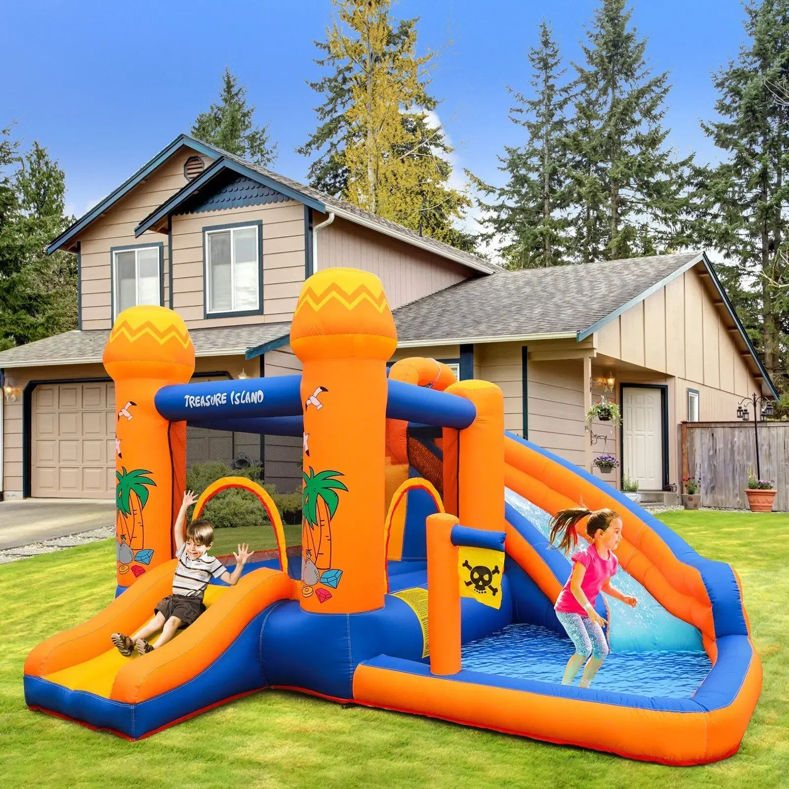 Inflatable-Water-Slide-Bounce-House-Kids-Water-Ski-Park-with-Splash ...