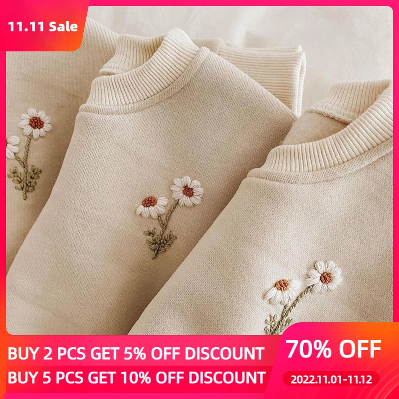 Winter Baby Girl Boy Clothes Set Embroidery Thicken Fleece Sweatshirt ...