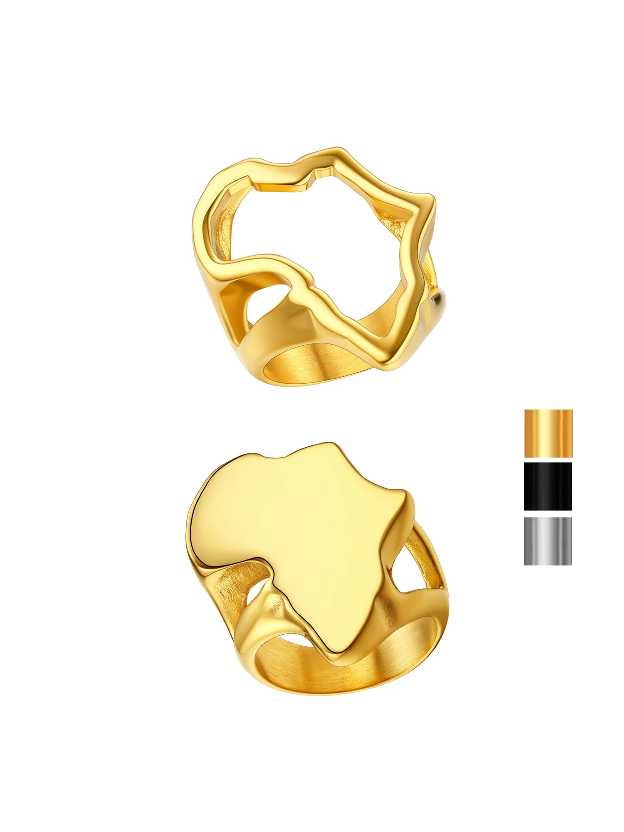 U7 Stainless Steel Big Africa Map Rings for Man Woman Solid / Hollow ...