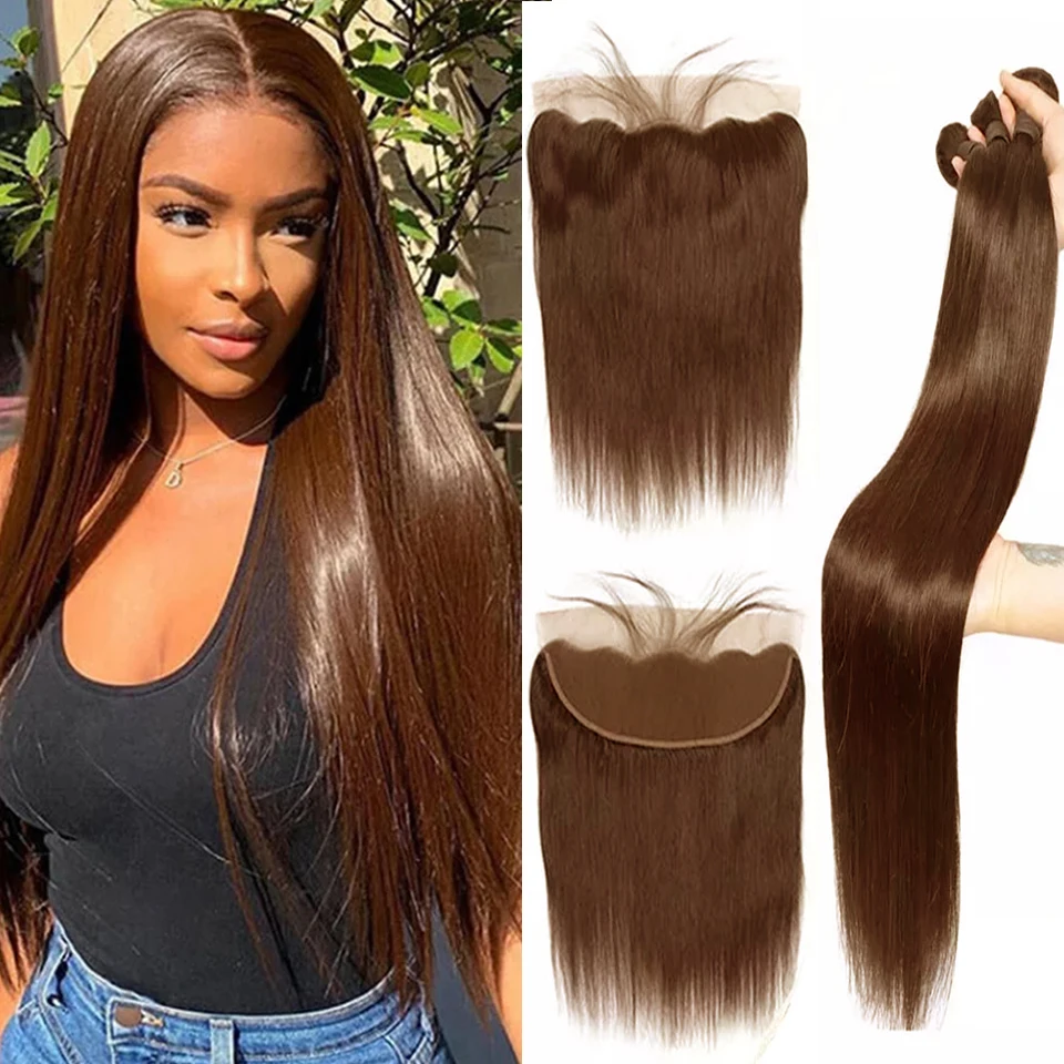 Color-4-Dark-Brown-Straight-Bundles-With-13x4-Frontal-Straight-Hair ...