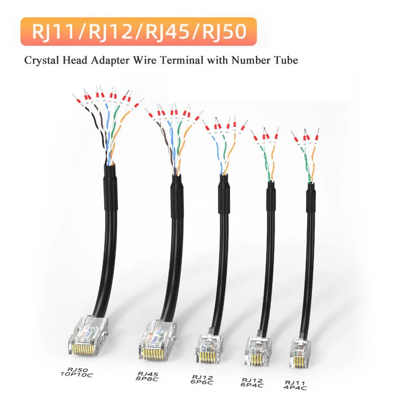 RJ11/RJ12/RJ45/RJ48/RJ50 Crystal Head Terminal Wire with Number Tube ...