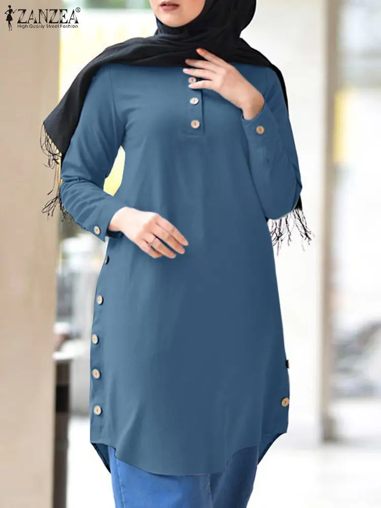 ZANZEA-Muslim-Women-Blouse-Turkey-Abaya-Solid-Full-Sleeve-Tops-Elegant ...