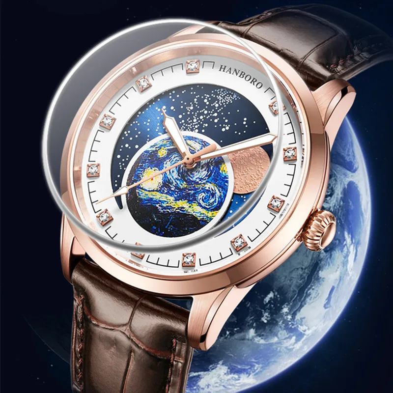 HANBORO-Earth-Starry-Moonphase-Automatic-Mechanical-Watch-Luxury-Men-s ...