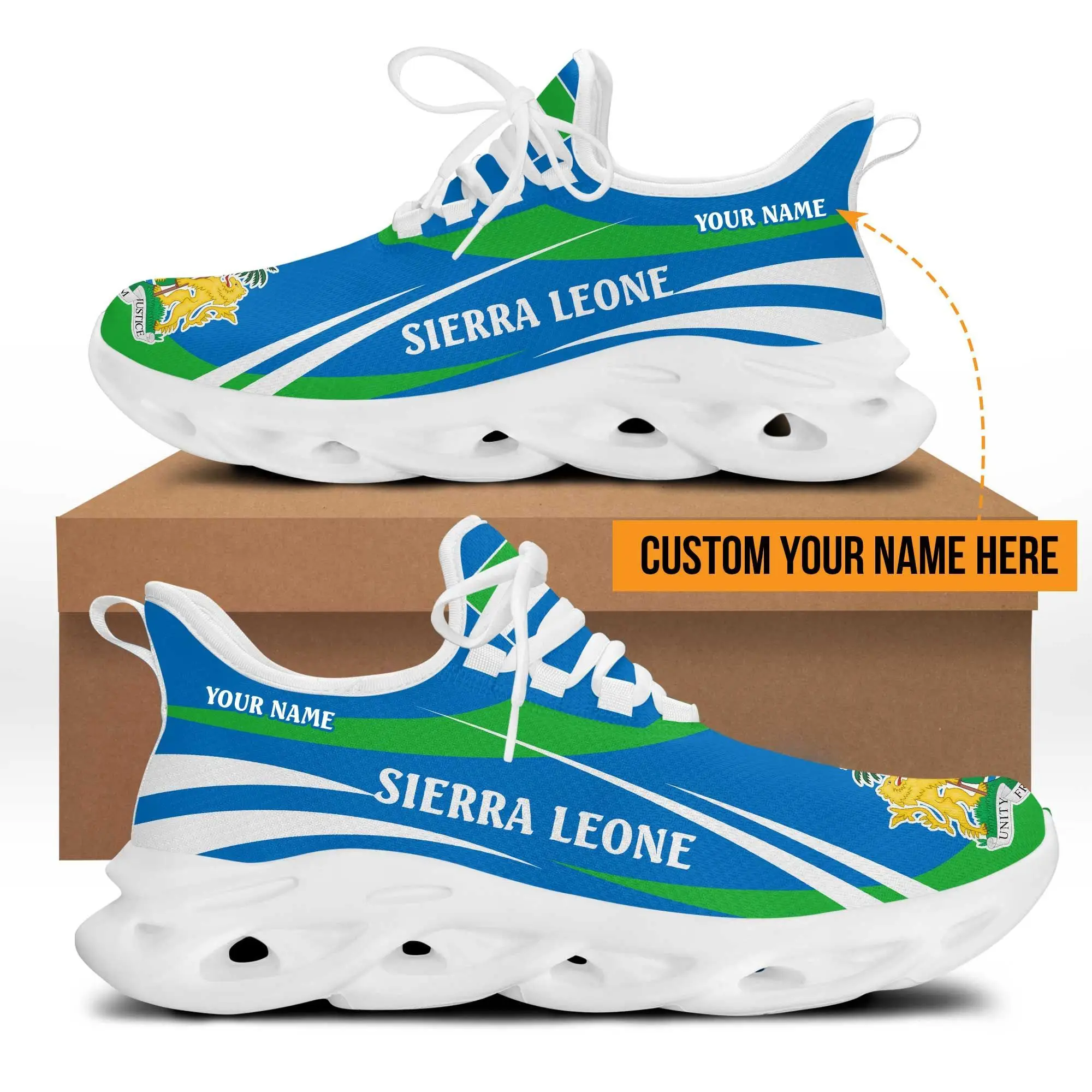Designer Sneaker Man Flag Of Sierra Leone Printed Casual White Running ...