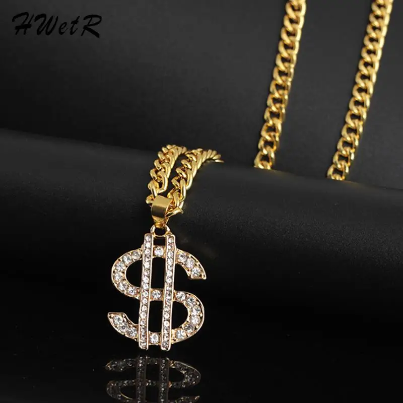 Hip Hop Rap Gold Color US Dollar Pendant Necklace Chain Accessories ...