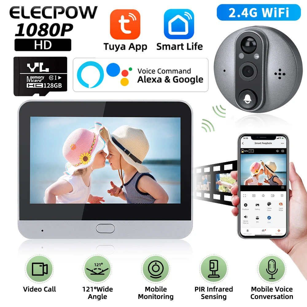 Elecpow-1080P-WiFi-Peephole-Camera-4-3-inch-Tuya-Smart-Peephole-Video ...