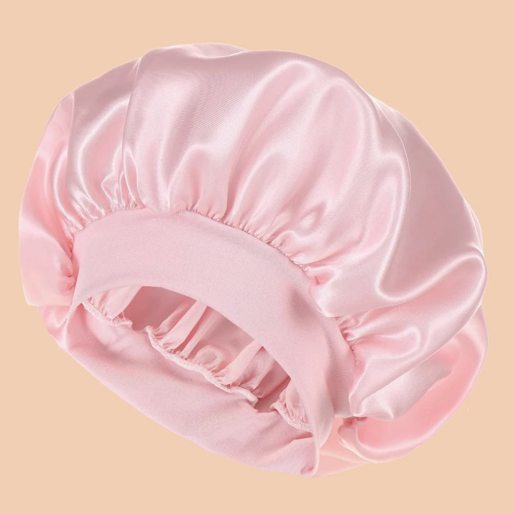 1pc-Women-s-Solid-Color-Satin-Wide-Brimmed-Shower-Cap-Suitable-For ...