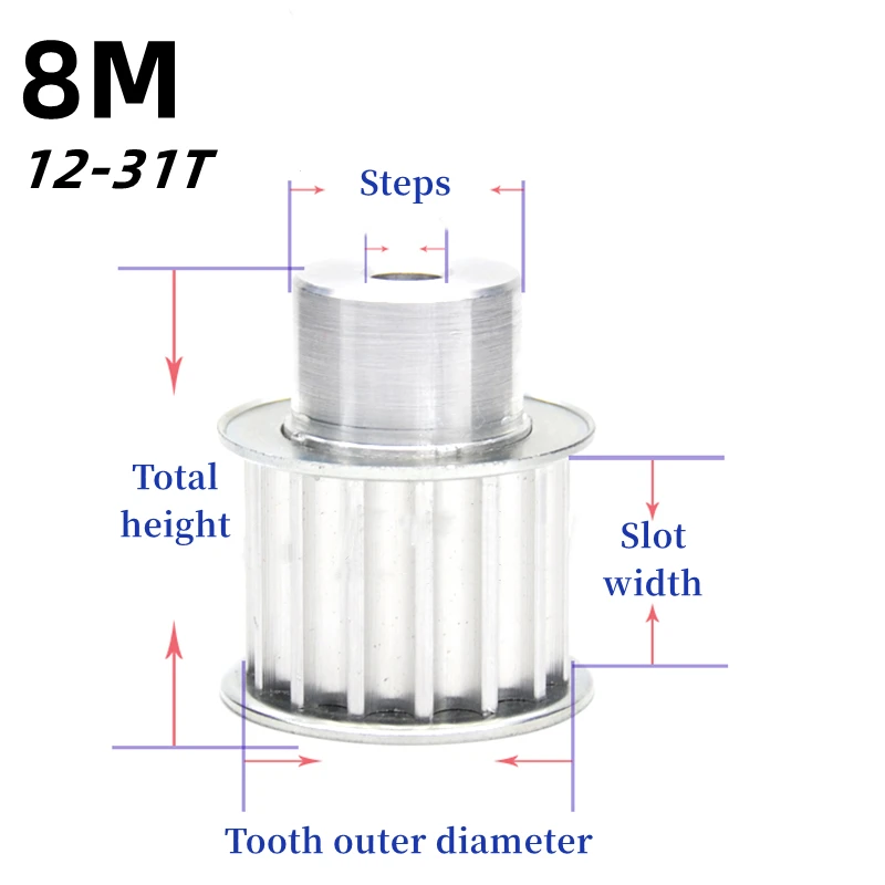 8M Aluminum Timing Belt Pulley 12/13/16/15/14/17/18/19/20/21/22/24/23 ...