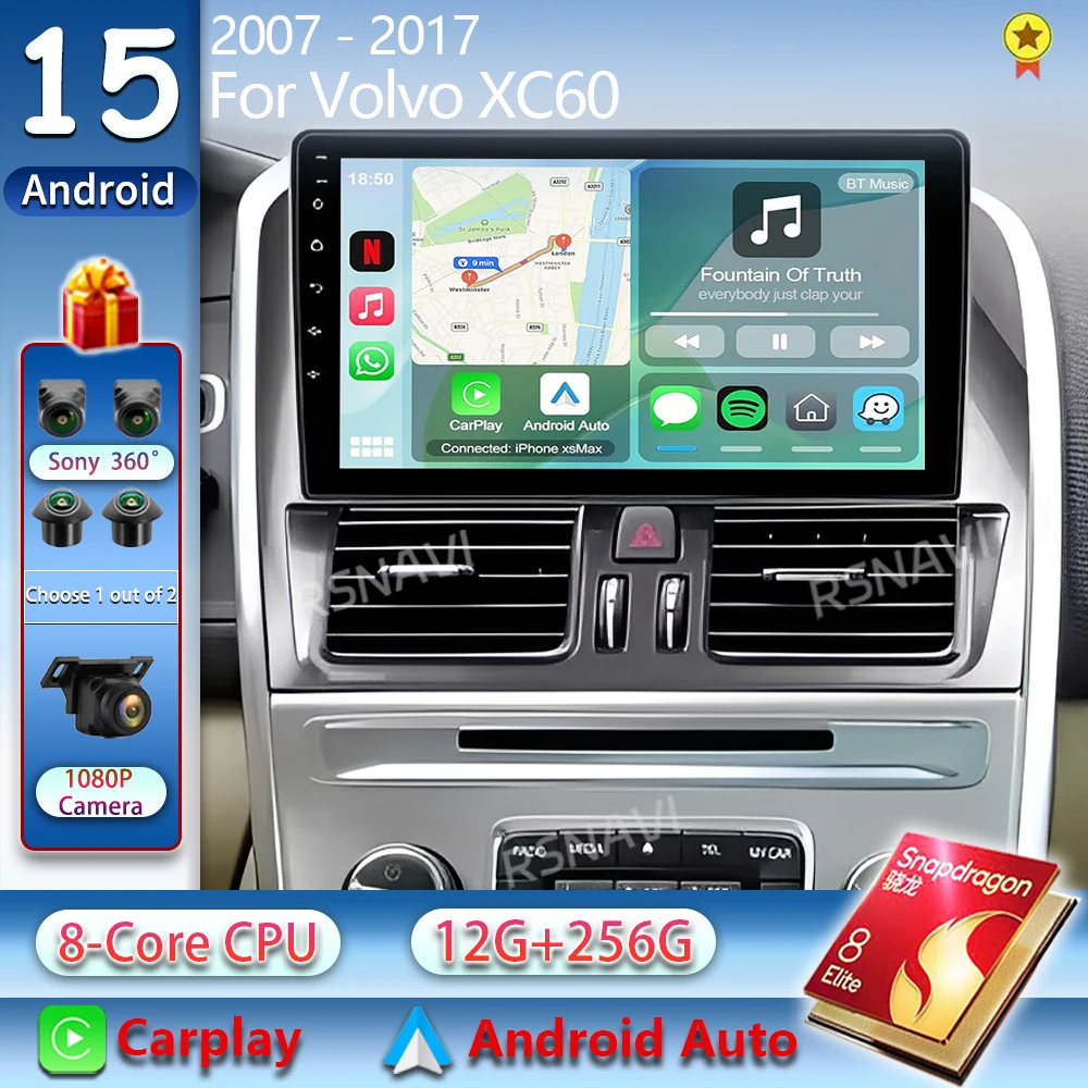Android 15 Car Radio Wireless CarPlay Android Auto Radio For Volvo XC60 ...