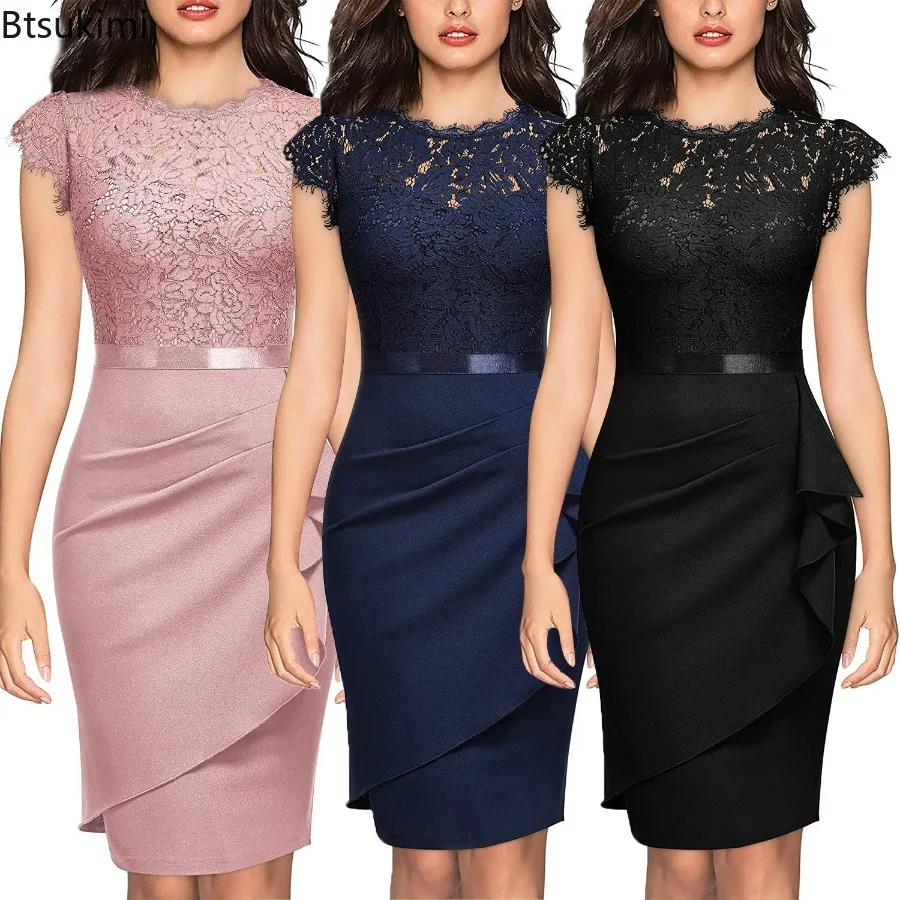 2024-Women-s-Elegant-Lace-Evening-Wedding-Party-Dress-Sexy-Office ...