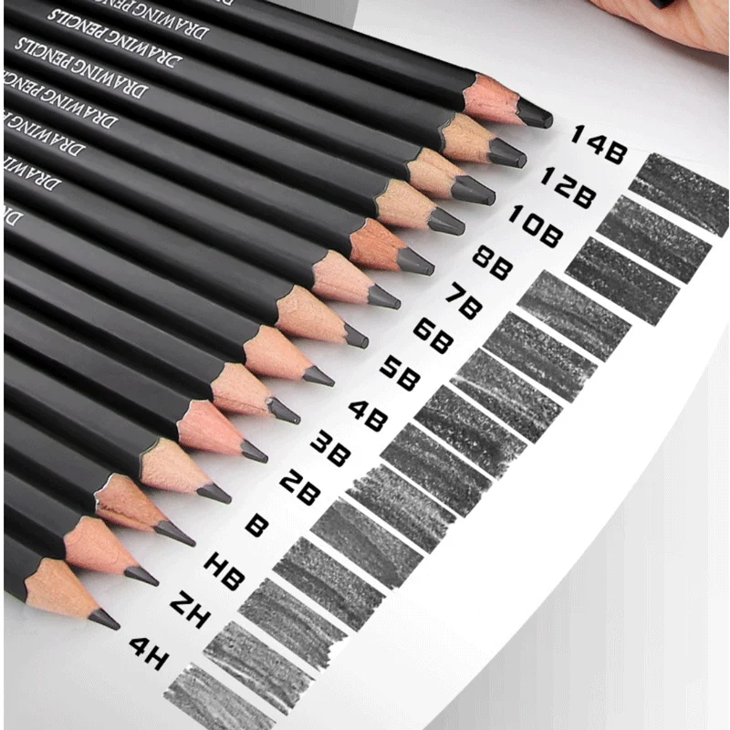 14Pcs Professional Sketch Pencil Set HB 2H 4H B 2B 3B 4B 5B 6B 7B 8B 10B 12B 14B Graphite Art ...