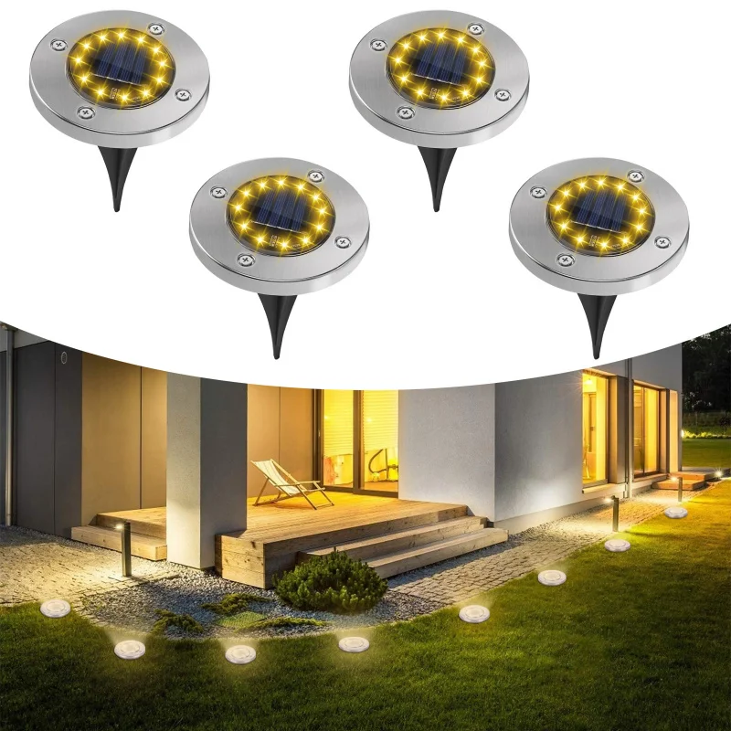 4-Pack-Solar-Pathway-Lights-12-LEDs-Solar-Ground-Warm-Lights-Waterproof ...