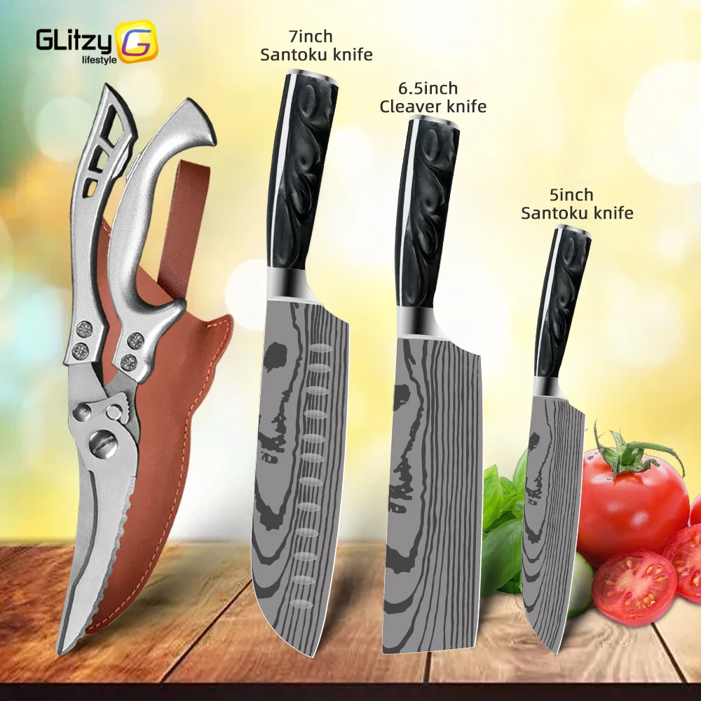 Kitchen-Knife-Japanese-Damascu-Laser-Santuko-Knife-Professional-Chef-Knives-Set-7CR17-High ...