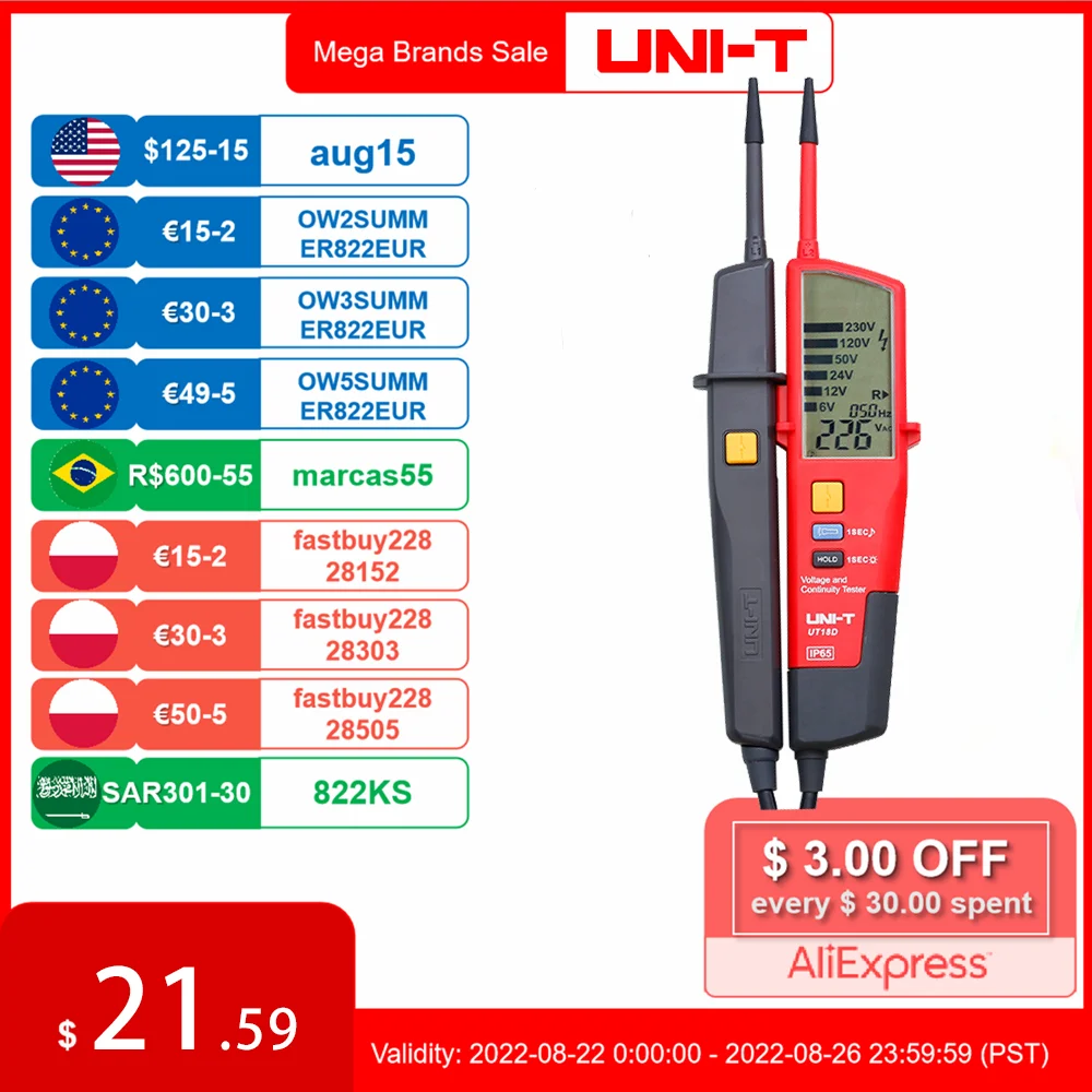 Uni-t Digital Voltmeter Ut18b Ut18d Ac Dc Voltage Continunity Tester ...