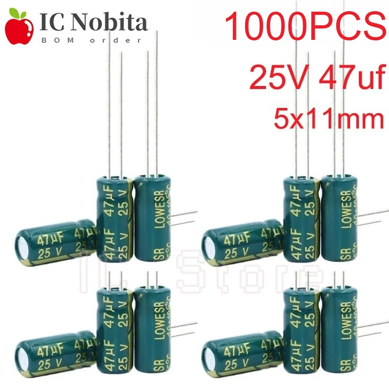 1000PCS 25V 47uf Capacitor Low ESR High Frequency 5x11mm Aluminum ...