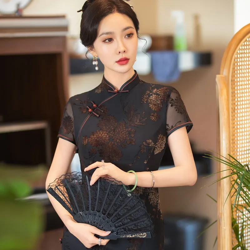 Flocking-Qipao-Spring-2024-Improved-Young-Long-Qipao-Daily-Slimming-And ...