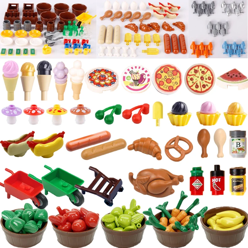 MOC-City-Building-Blocks-Toy-Food-Accessories-Mini-Brick-Mushroom-Fish ...