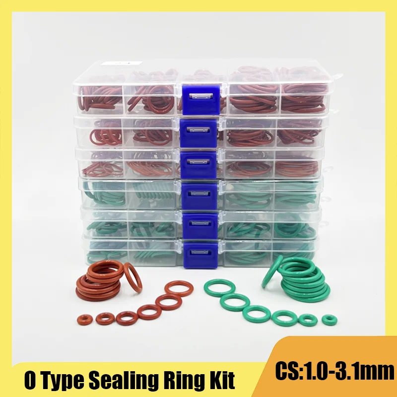 Silicone-100-150-250Pcs-Green-FKM-Red-O-Ring-Set-Red-Silicone-FKM-O ...