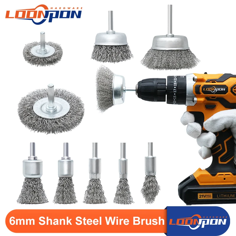 Loonpon-Steel-Wire-Wheel-Brush-Set-6mm-1-4inch-Shank-Wire-Cup-Brush-for ...