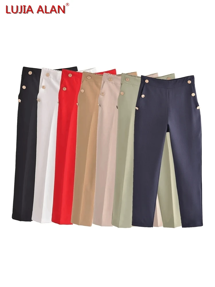 7-Colors-New-Women-s-Button-Decoration-Cropped-Pants-Casual-Female-High ...