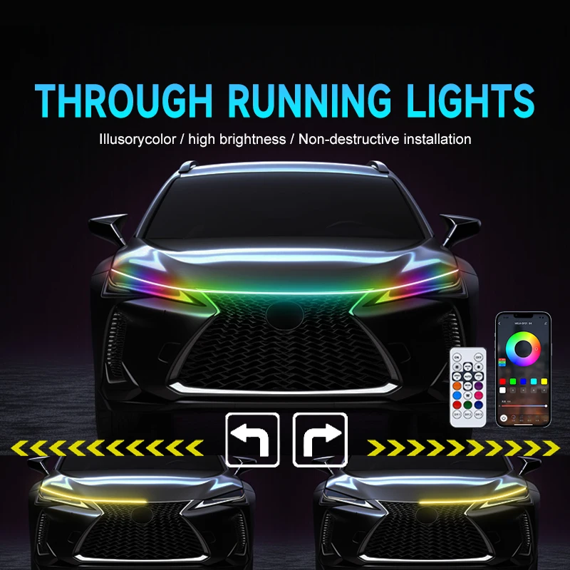 RGB-LED-Car-Hood-Light-With-Trun-Signal-APP-Remote-Control-Daytime ...