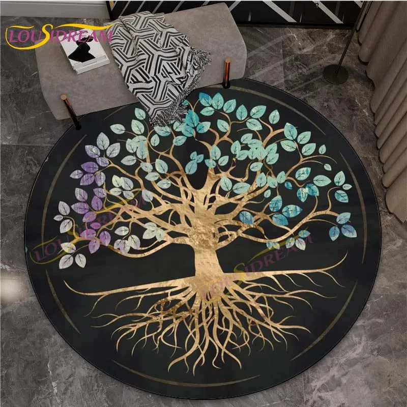 Tree of Life Pentagram Moon Round Carpets Wiccan Witch Magic Round Mat ...