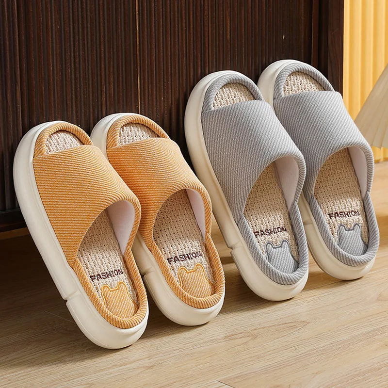 Summer New Linen Women's Slippers Breathable Flats Comfortable Indoor ...