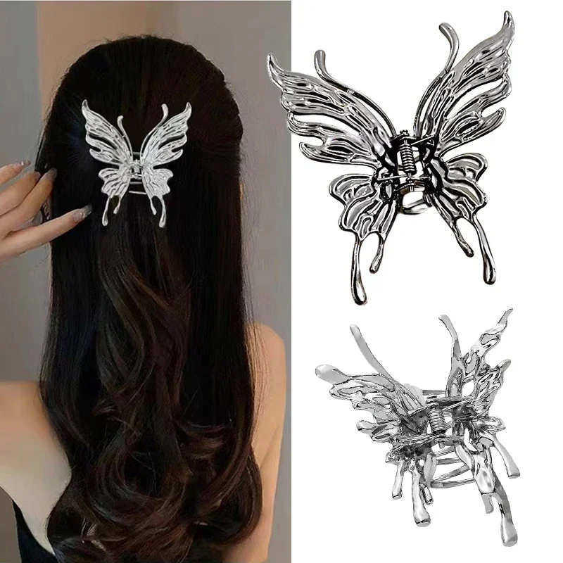 New-Silver-Metal-Butterfly-Hair-Claw-Clips-Accessories-for-Women-Girls ...