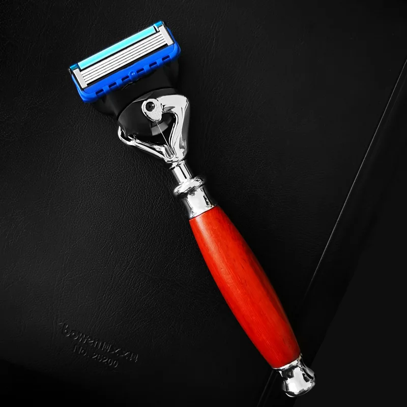Men shaving Manual Razor, 5 Blade Razor with Natural wood Handle, Wood ...