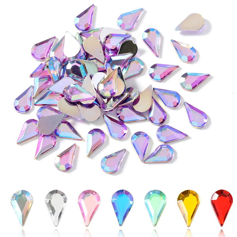 100pieces 6x10mm Teardrop Nail Art Rhinestones Flatback Acrylic Crystal ...