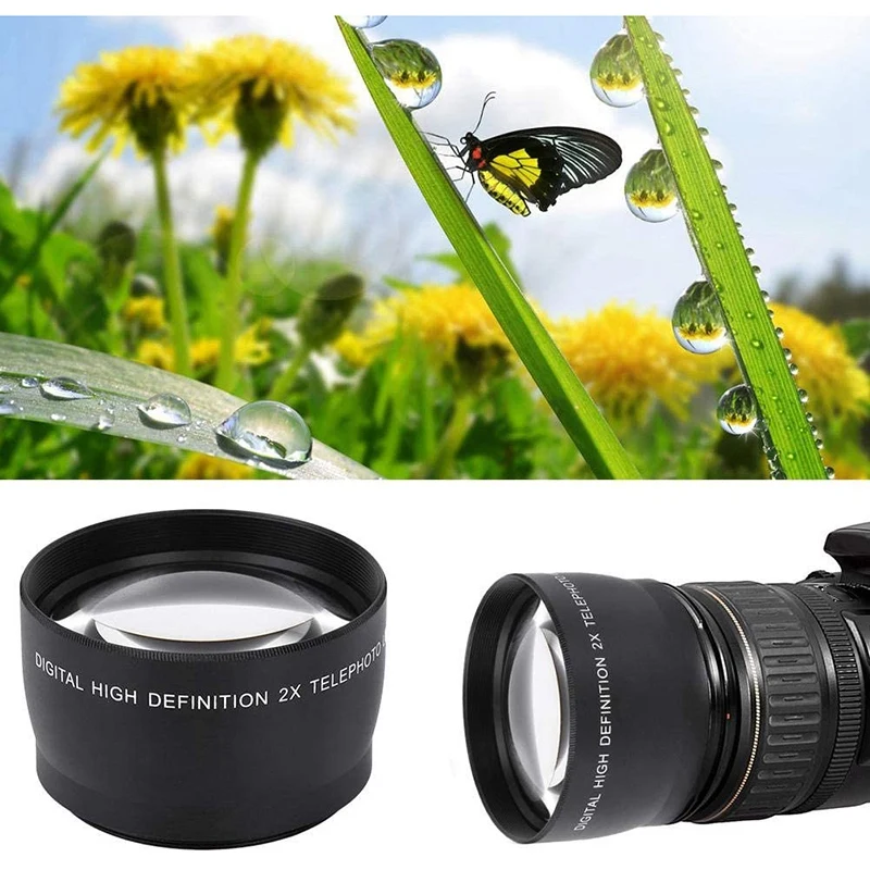 Teleconversor de lente telefoto AA91 55mm 2X para Canon Nikon Sony ...