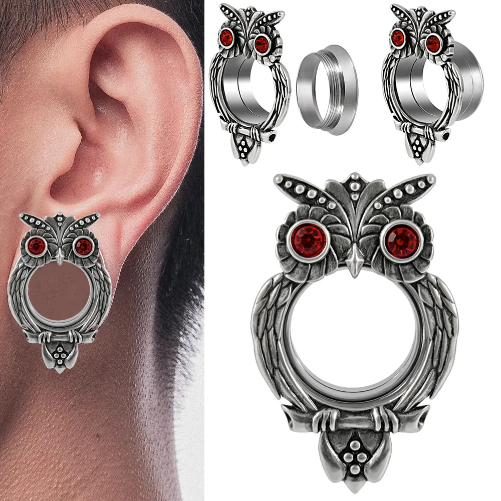 1PC Stainless Steel Owl Ear Expanders Gauges Internally Thread Double ...