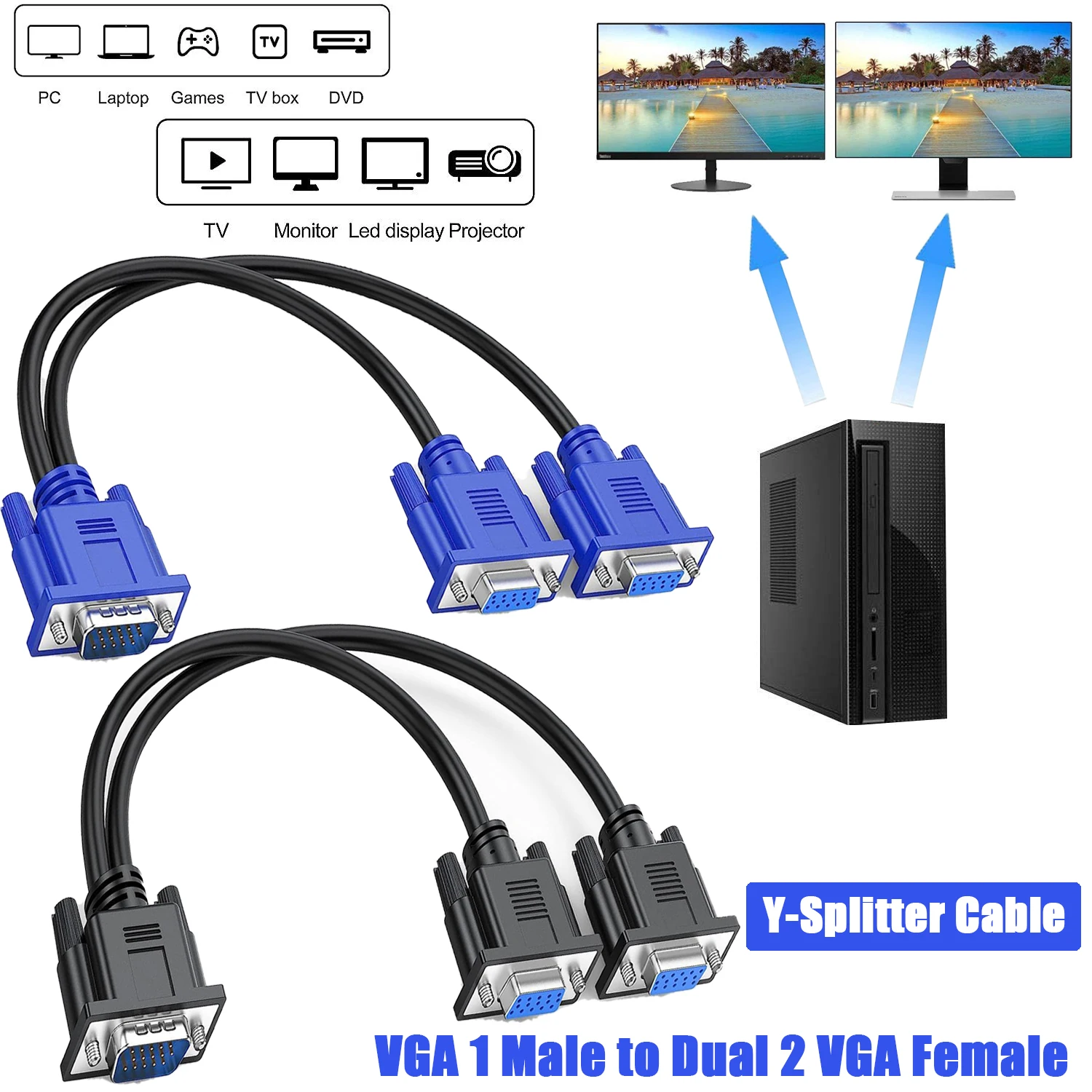 Cable-divisor-VGA-1080P-Dual-VGA-Monitor-Y-1-macho-a-2-hembra-Cable ...