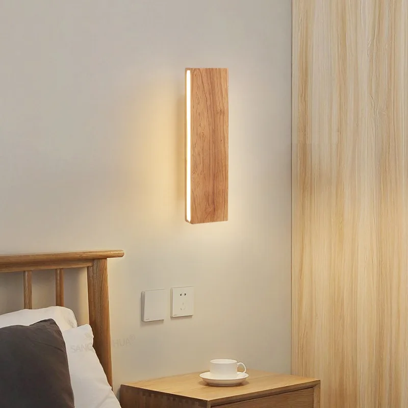 Wood LED Wall Lights Rotate Parlor Bedroom Bedside Sconce Rectangle ...
