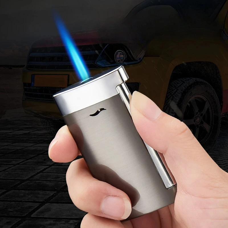 Metal-Windproof-Blue-Flame-Side-Pressure-Ignition-Lighter-Butane-Gas ...