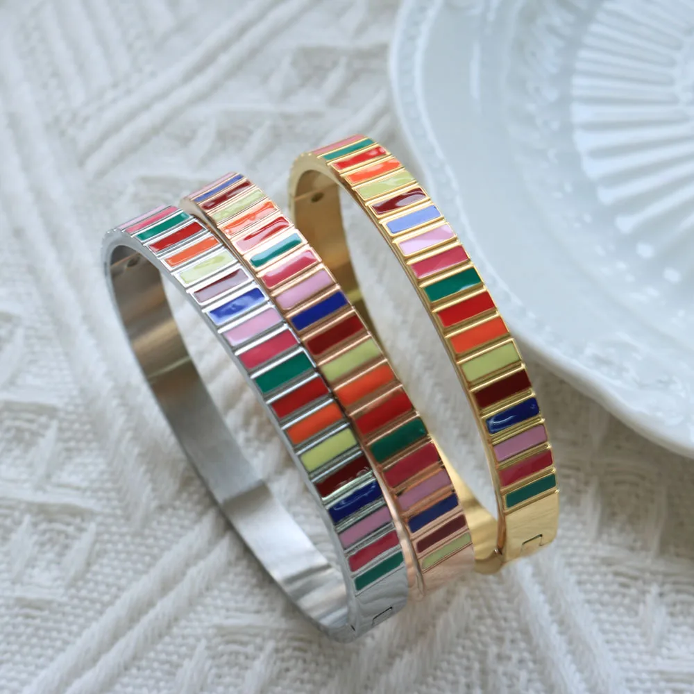 Trendy-Mix-Color-Enamel-Bracelet-Bangle-Gold-Color-Bracelets-For-Woman ...