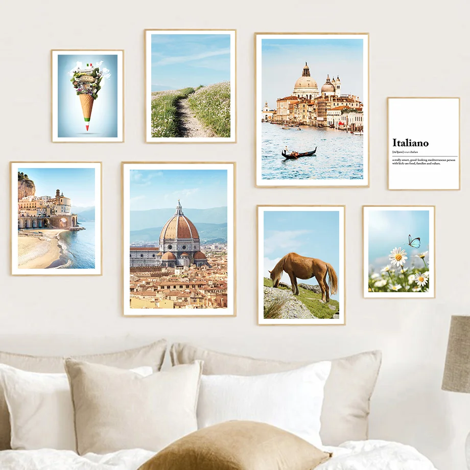 Blue Sky Daisy Horse Butterfly Italian Wall Art Canvas Painting Nordic ...