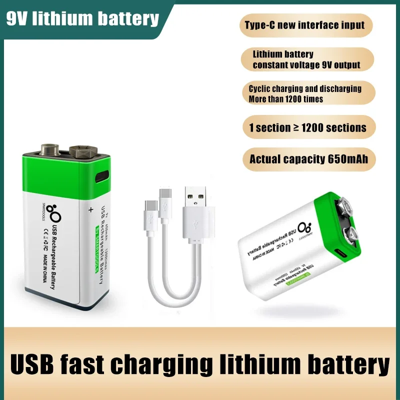 Original-9V-Rechargeable-Battery-650mAh-for-Multimeter-Microphone ...