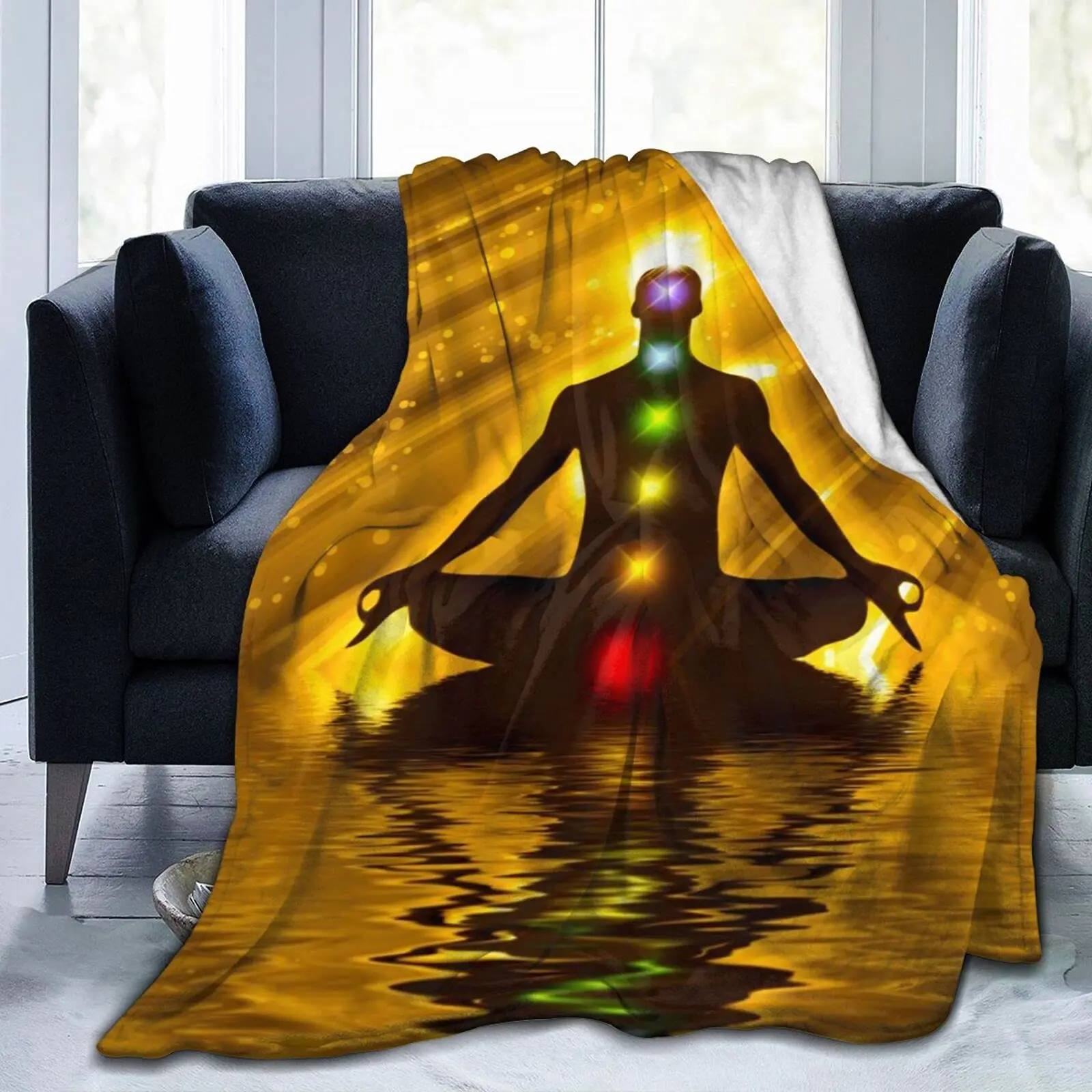 Magical-Golden-Chakra-Zen-Meditation-Yoga-Blanket-Warm-Flannel-Buddha ...
